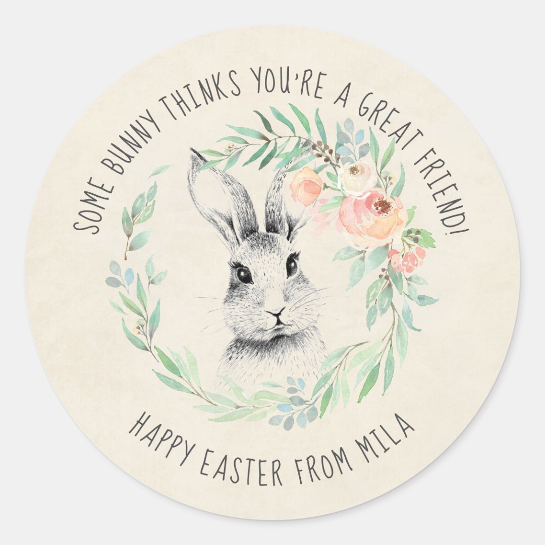 Bunny Friend Kids Easter Party Favor Classic Round Sticker | Zazzle