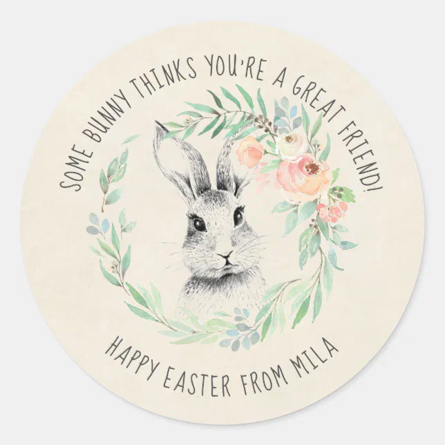 Bunny Friend Kids Easter Party Favor Classic Round Sticker | Zazzle