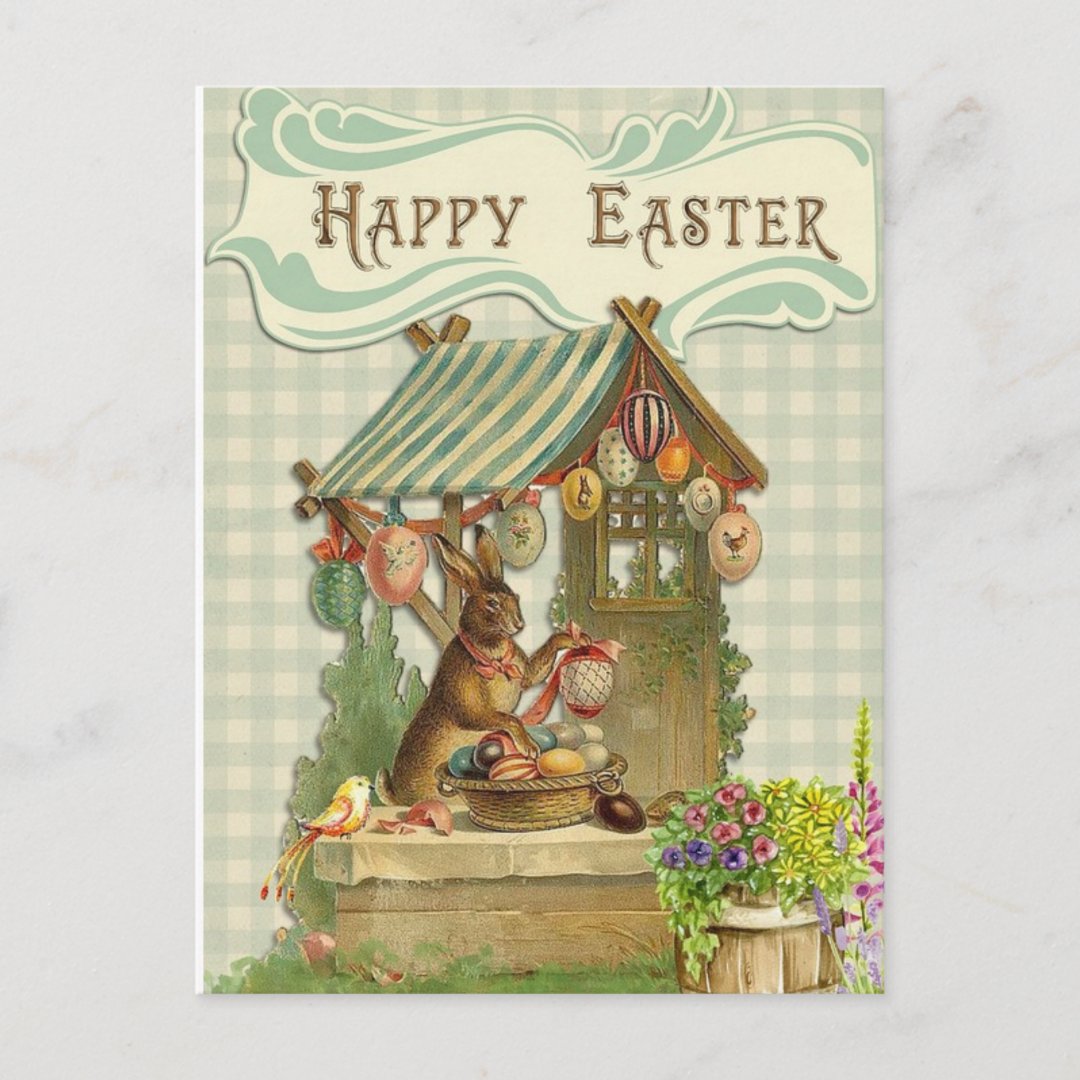 Bunny House Happy Easter Postcard | Zazzle