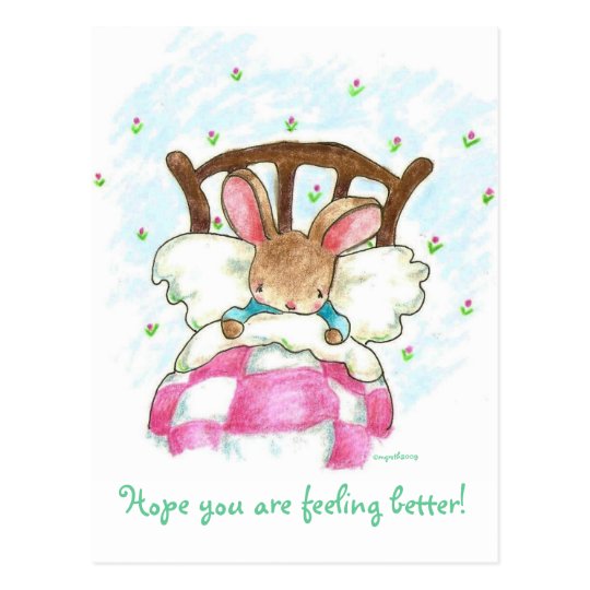 Bunny In Bed Get Well Postcard Zazzle