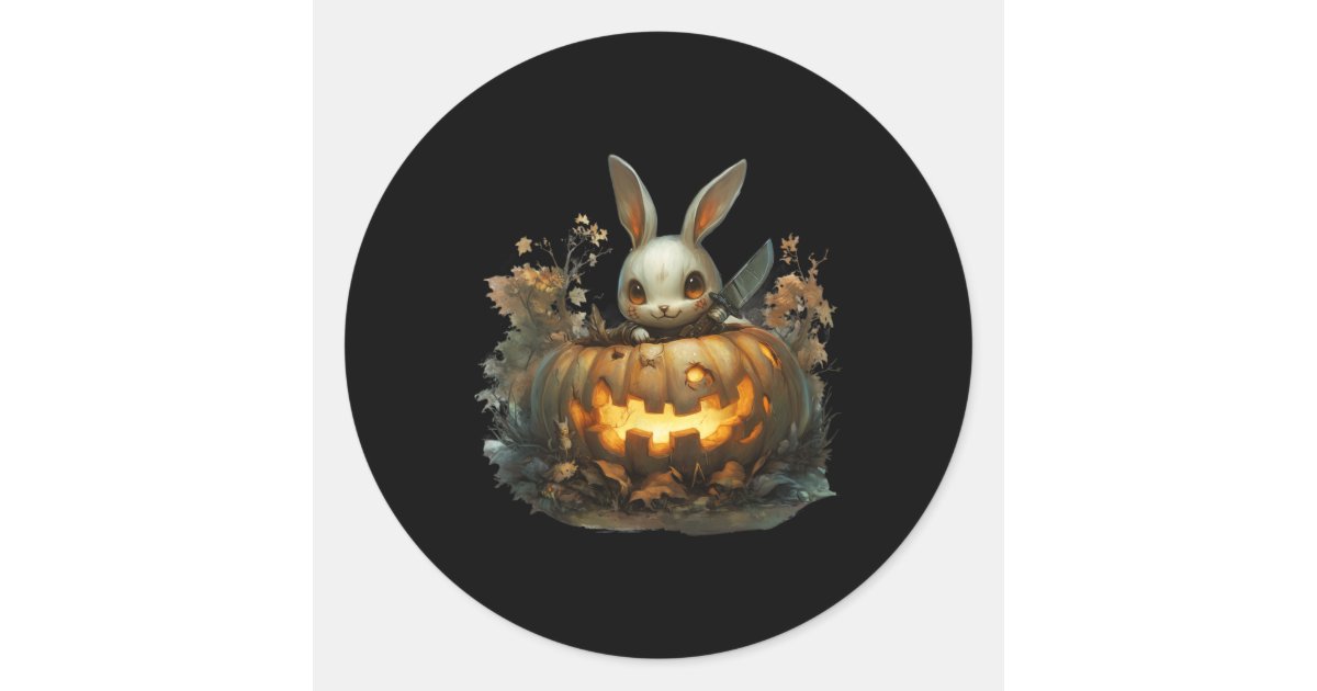 Bunny Mayhem Creepy Halloween Bunny Pumpkin Classic Round Sticker | Zazzle