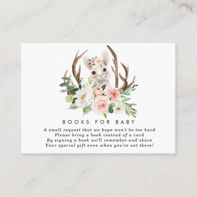 bunny pink floral books for baby book request card | Zazzle