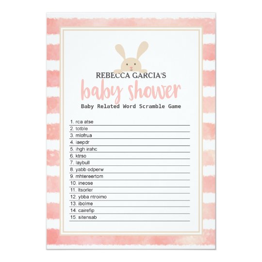 Bunny Pink Stripe Baby Shower Word Scramble Game Invitation | Zazzle.com