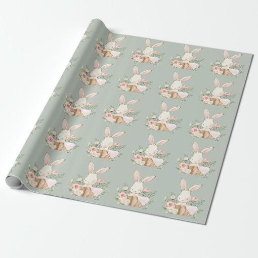 Bunny Rabbit Baby Shower Wrapping Paper | Zazzle