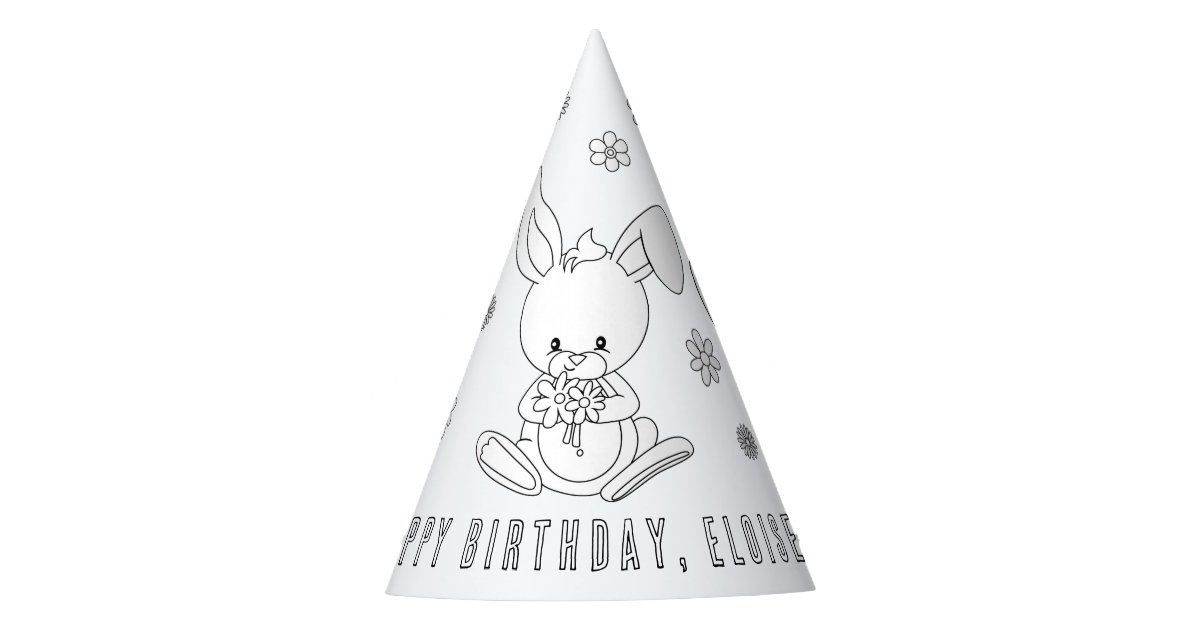 Bunny Rabbit Birthday - Color Your Own Party Hat | Zazzle