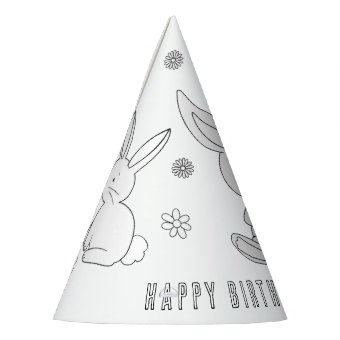 Bunny Rabbit Birthday - Color Your Own Party Hat | Zazzle