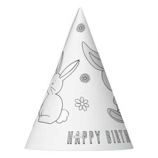 Bunny Rabbit Birthday - Color Your Own Party Hat | Zazzle