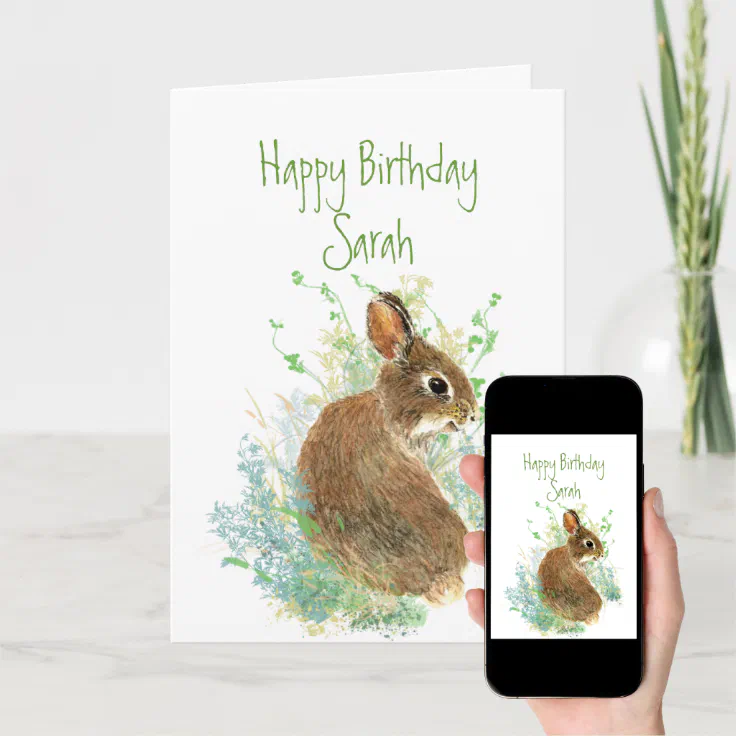 Bunny Rabbit Birthday Custom Name Animal Card | Zazzle
