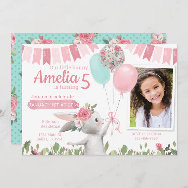 Bunny Rabbit Birthday Party Invitation | Zazzle