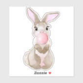 Bunny Rabbit Blowing Bubble Gum Cute Sticker | Zazzle