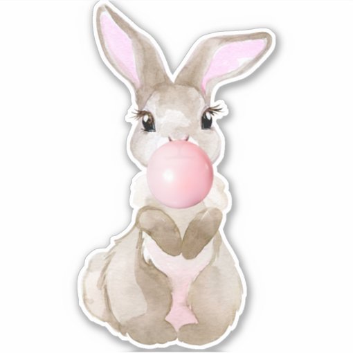 Bunny Rabbit Blowing Bubble Gum Cute Sticker | Zazzle