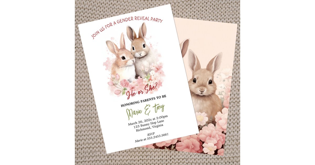 Bunny Rabbit Gender Reveal Invitation | Zazzle