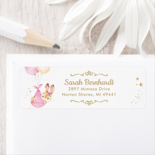 Bunny Rabbit Girl Baby Shower Return Address Label | Zazzle.com