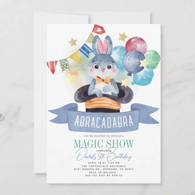 Bunny Rabbit Magician Magic Show Boy Birthday Invitation | Zazzle