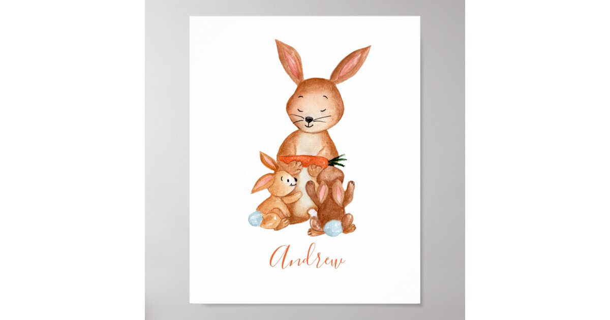 Bunny Rabbit Personalized Nursery Wall Art Poster | Zazzle
