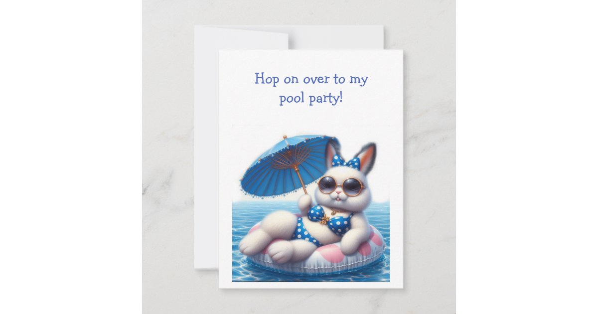 Bunny Rabbit Pool Party Invitation | Zazzle