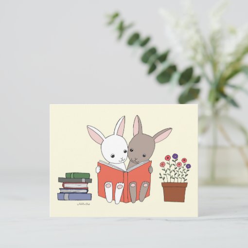 Bunny Rabbit Reading Book Postcard Cute Bunny Book | Zazzle