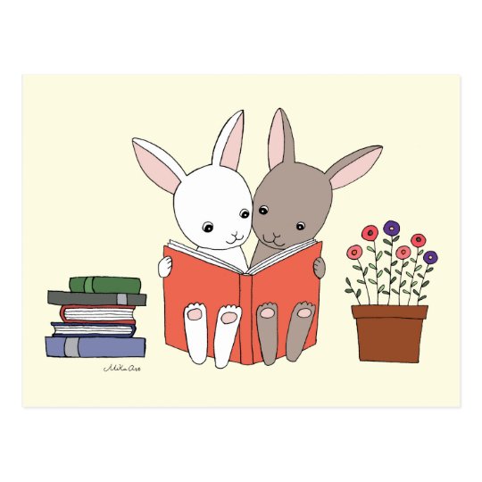Bunny Rabbit Reading Book Postcard Cute Bunny Book | Zazzle.com