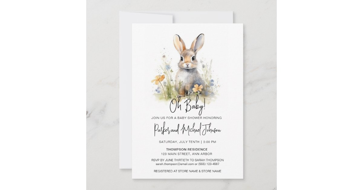 Bunny Rabbit Woodland Baby Shower Invitation | Zazzle