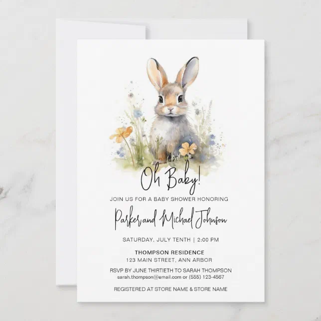 Bunny Rabbit Woodland Baby Shower Invitation | Zazzle