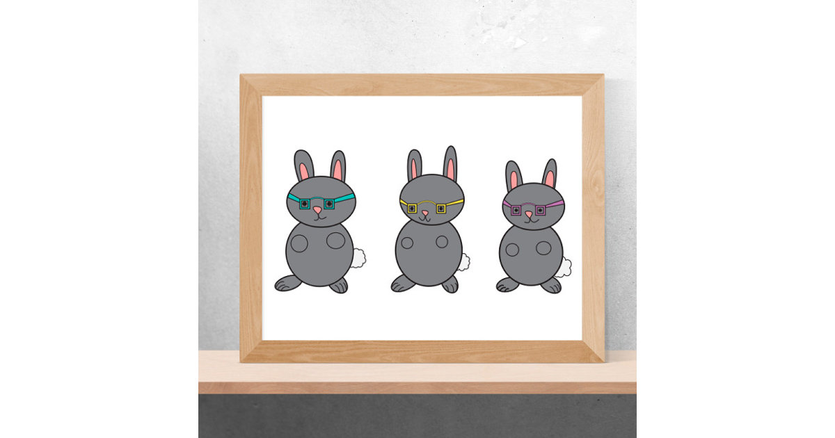 Bunny Rabbits Wearing Glasses Gray Poster | Zazzle
