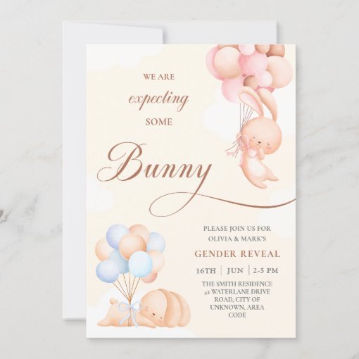 Bunny Rabbits with Blue Pink Balloon Gender Reveal Invitation | Zazzle