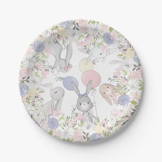 Bunny spring floral birthday party plates | Zazzle.com