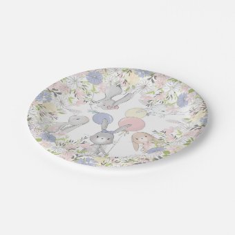 Bunny spring floral birthday party plates | Zazzle