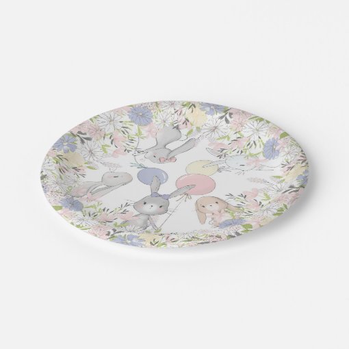 Bunny spring floral birthday party plates | Zazzle