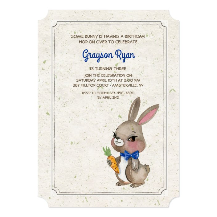 Bunny With Blue Bow Invitation | Zazzle.com