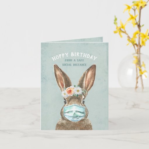Bunny with Mask Social Distancing Happy Birthday Card | Zazzle