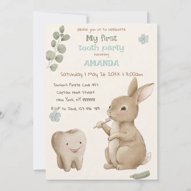 Bunny's First Tooth Party Invitation | Zazzle