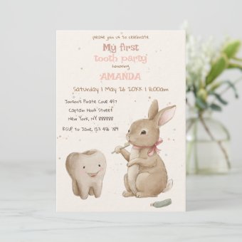 Bunny's girl First Tooth Party Invitation | Zazzle