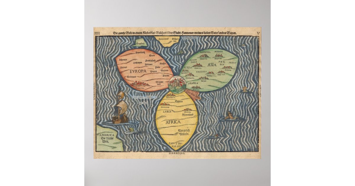 Bunting clover leaf map 1581 poster | Zazzle