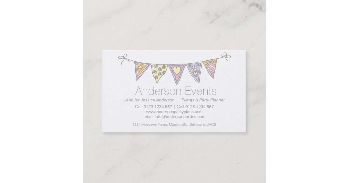 Bunting drawn party event planning business cards | Zazzle