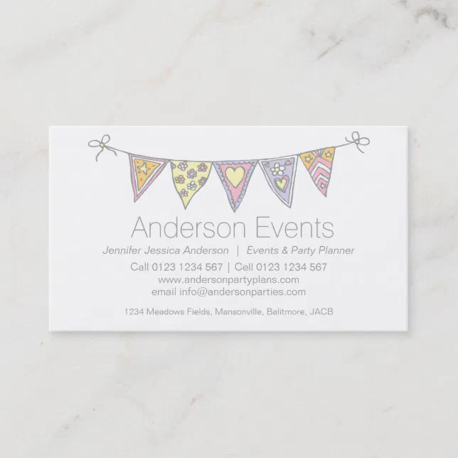 Bunting drawn party event planning business cards | Zazzle