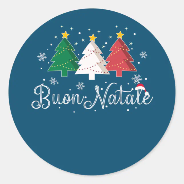 Buon Natale Italian Christmas Tree Classic Round Sticker | Zazzle
