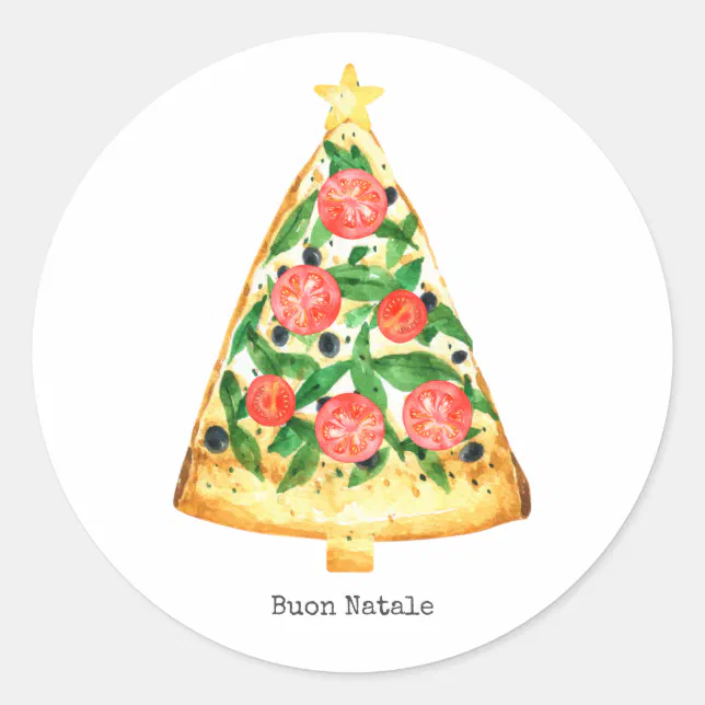 Buon Natale Italian Merry Christmas Pizza Slice Classic Round Sticker ...