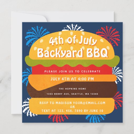 Burger 4th of July Cookout Invitation | Zazzle