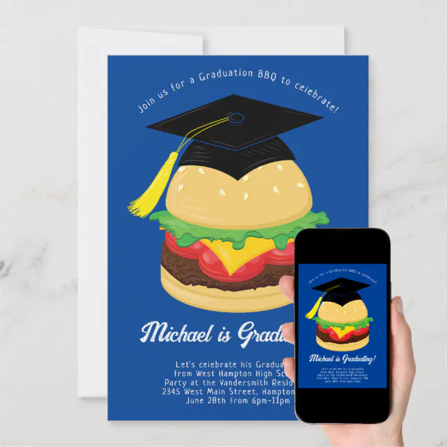 Burger BBQ Graduation Party Invitation | Zazzle