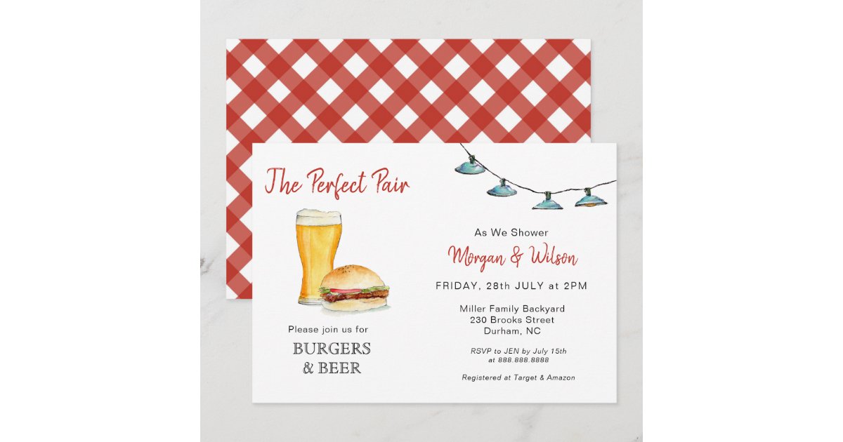 Burger & Beer Couples shower invitation | Zazzle