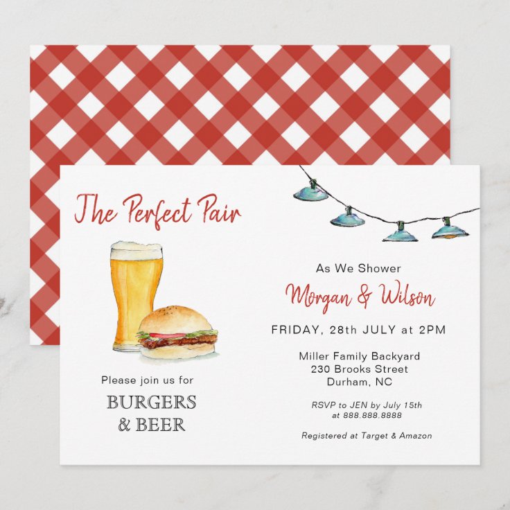 Burger & Beer Couples shower invitation | Zazzle
