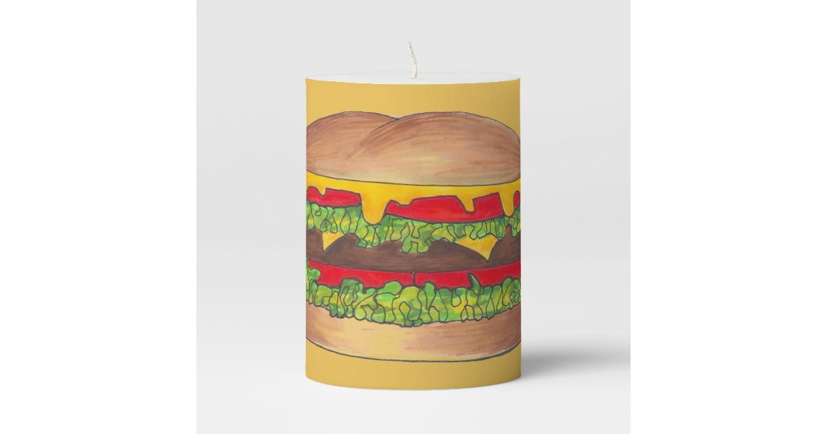 Burger Cheeseburger Reunion Picnic Cookout Party Pillar Candle | Zazzle