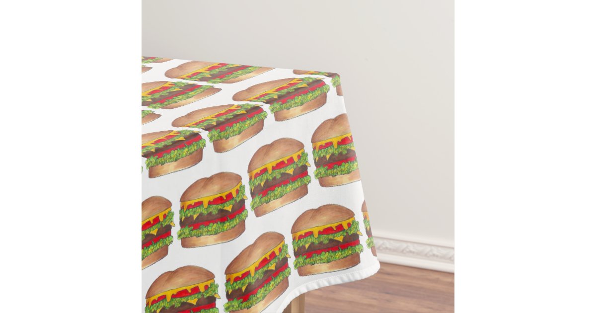 Burger Cheeseburger Reunion Picnic Cookout Party Tablecloth | Zazzle