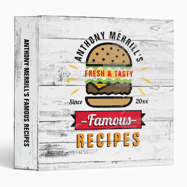 Burger Famous Recipes Custom Name Binder | Zazzle