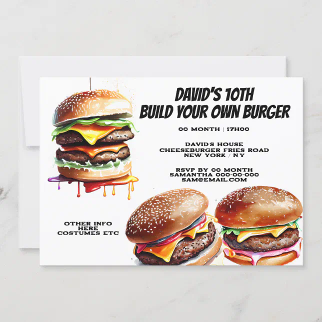Burger fries build your own fast food party invitation | Zazzle