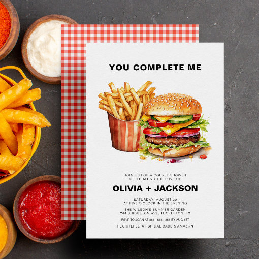 Burger & Fries Fun Casual Couples Bridal Shower Invitation | Zazzle