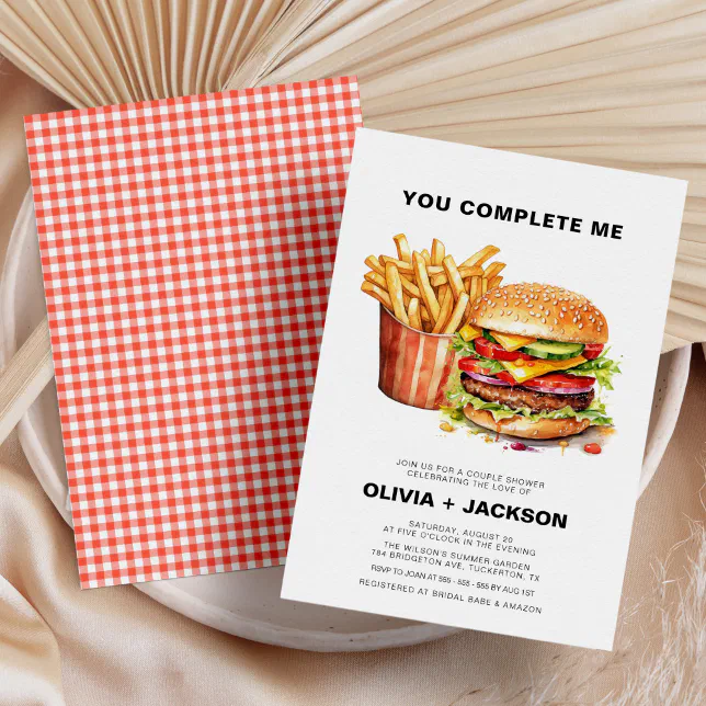Burger & Fries Fun Casual Couples Bridal Shower Invitation | Zazzle
