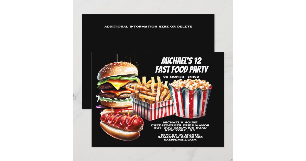 Burger fries hot dog carnival fast food junk party invitation | Zazzle