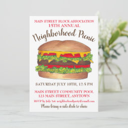 Burger Hamburger Cheeseburger Picnic Cookout Party Invitation | Zazzle